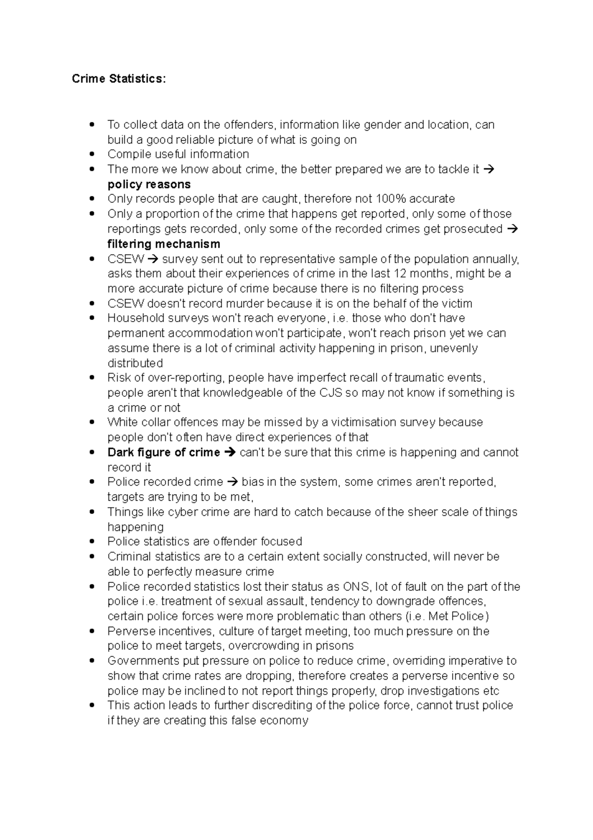 Crime Statistics - Lecture notes 1 - Crime Statistics: To collect data ...