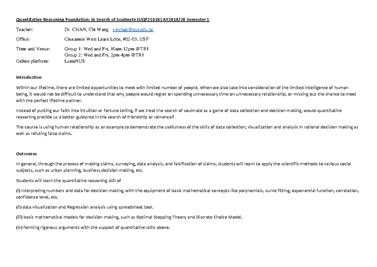 UQF2101K - Course Outline 2019 0813 - Warning: TT: undefined function: 32 Quantitative Reasoning ...