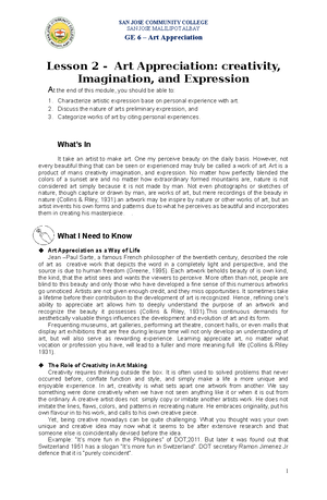 Art App - Week 1 - art aprreciation - SAN JOSE COMMUNITY COLLEGE SAN ...