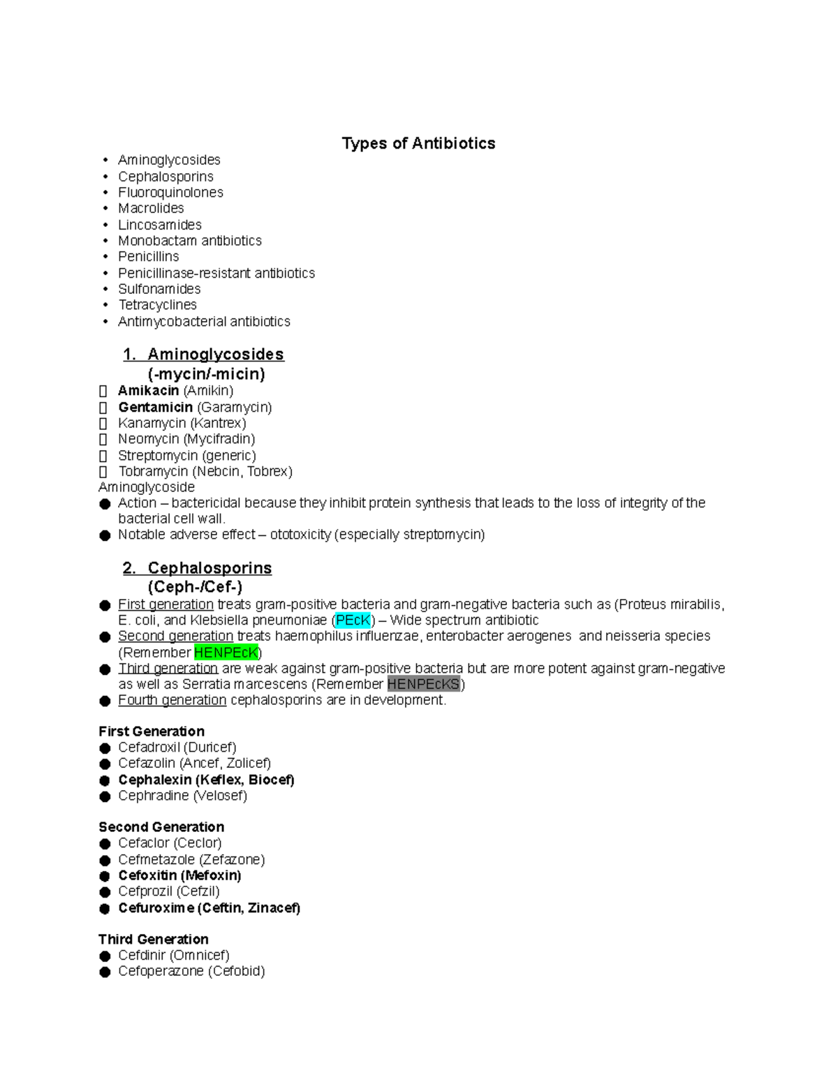Types of Antibiotics - This is my lecture notes in Pharmacology during ...