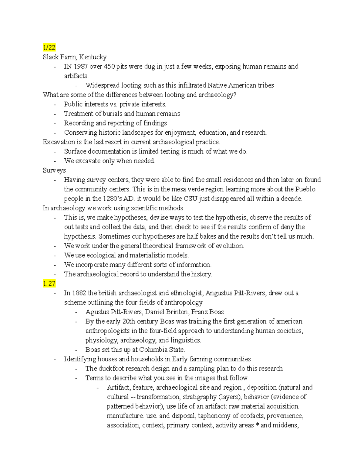 Notes - Professor: Richard Wilshusen - 1/ Slack Farm, Kentucky - IN ...