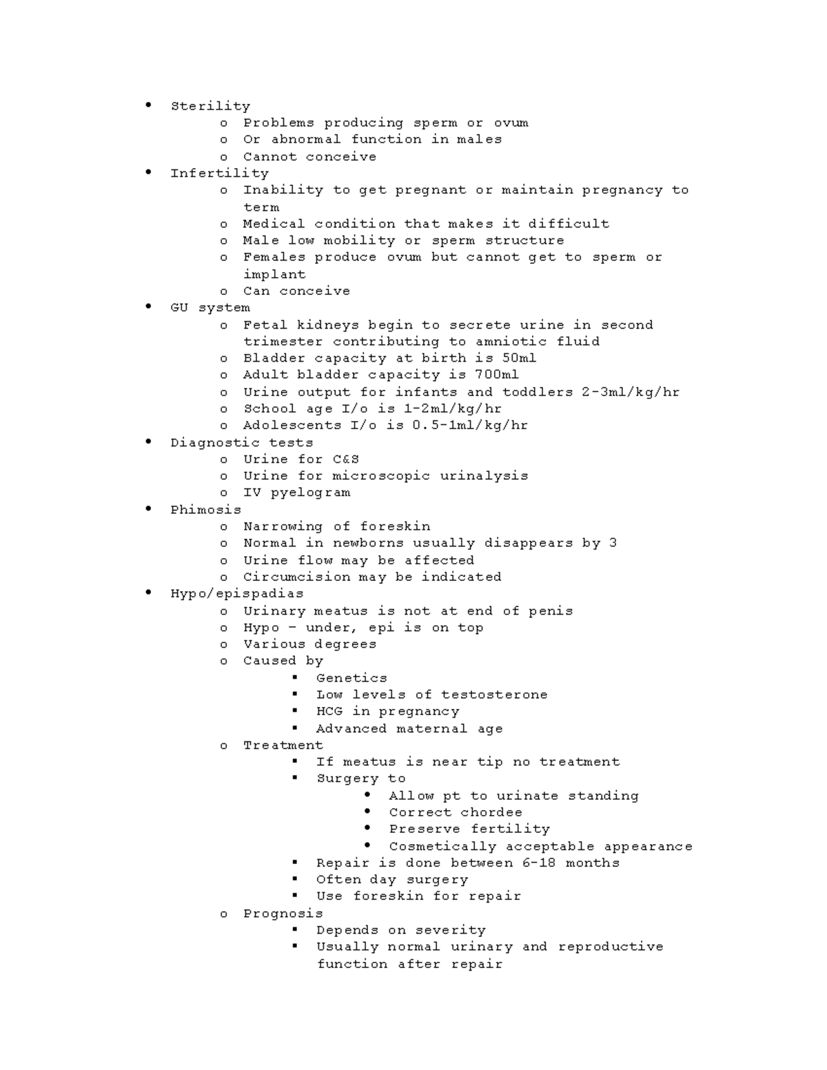 GU System Disorders in Children - Sterility o Problems producing sperm ...