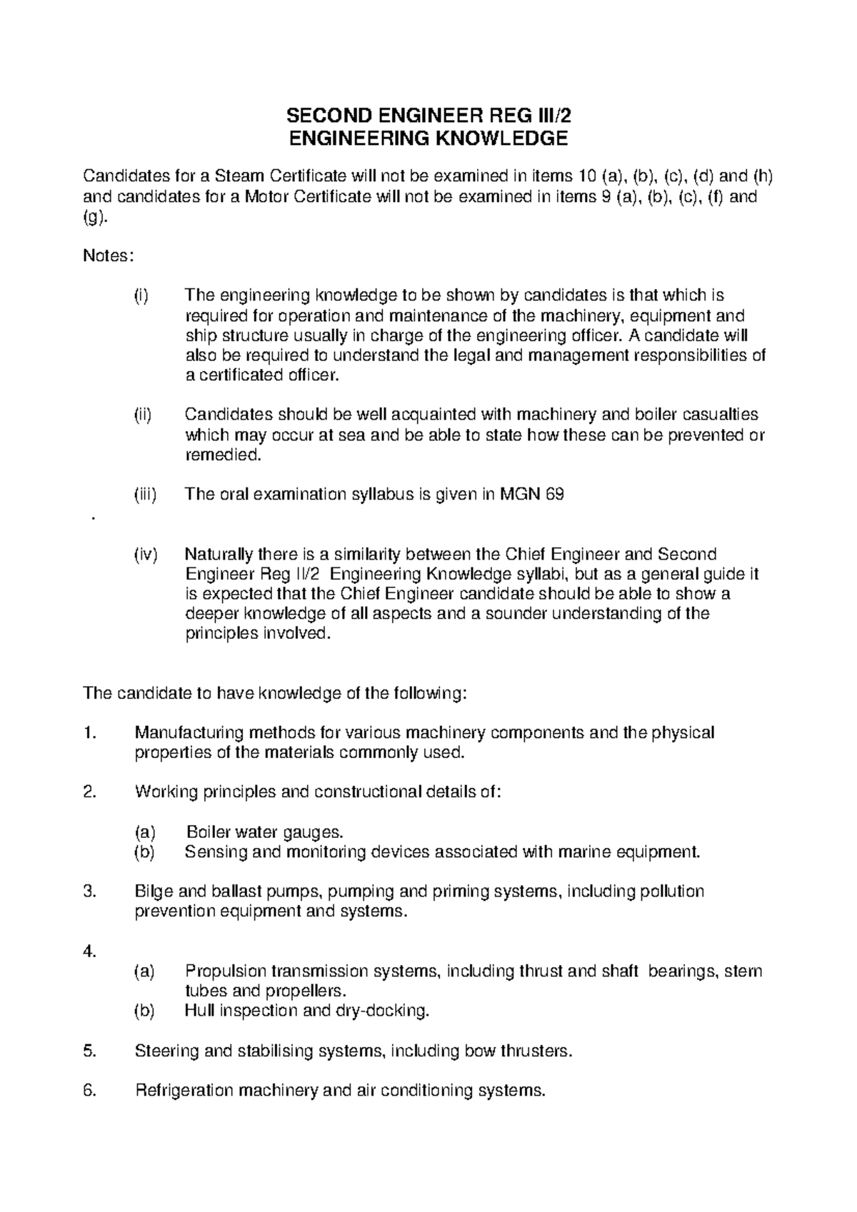 Second Eng III 2 Engineering Knowledge syllabus - SECOND ENGINEER REG ...