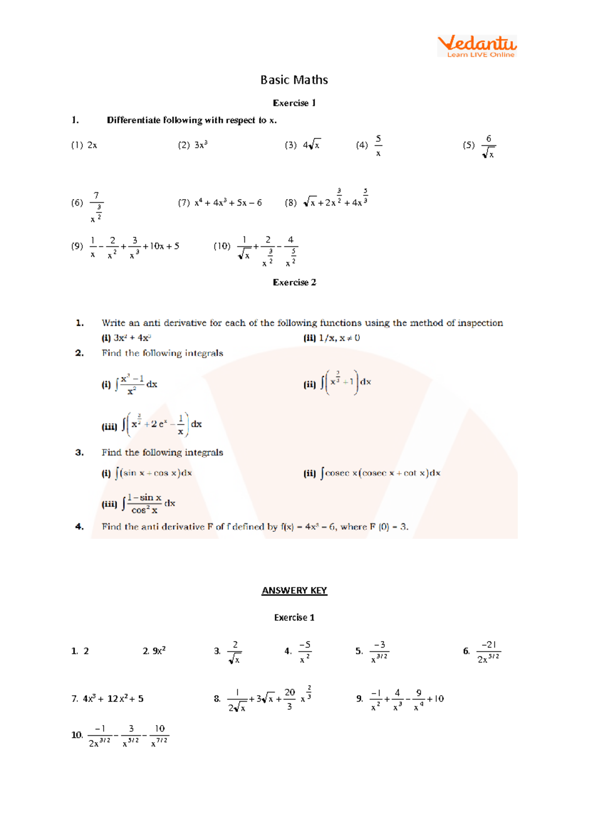 Basic math - Nsejs- Differentiation and Integration - Basic Maths Exercise 1 Differentiate ...