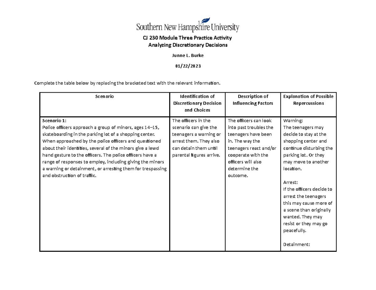 CJ 230 Module Three Practice Activity - CJ 230 Module Three Practice ...