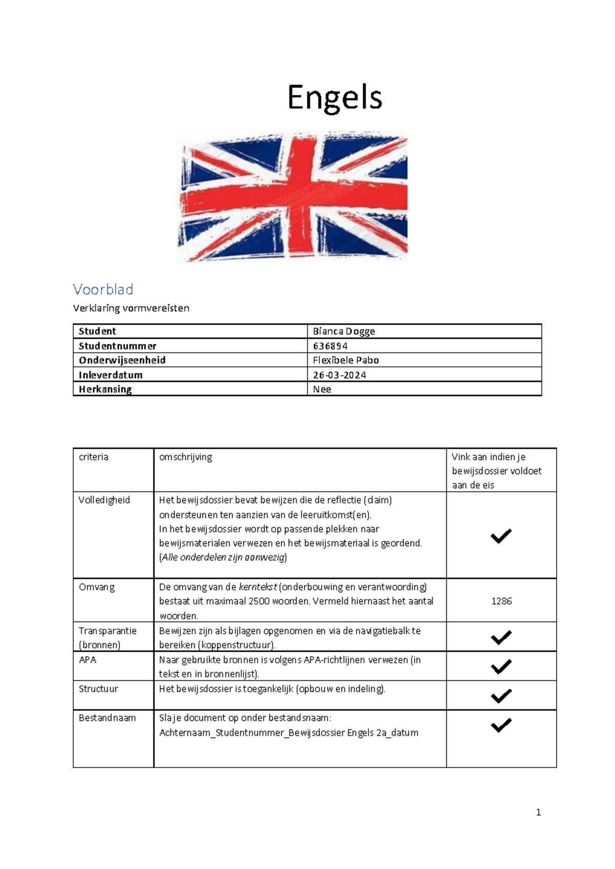 Bewijsdossier Engels 2A Bianca Dogge maart 2024 - Engels Voorblad ...