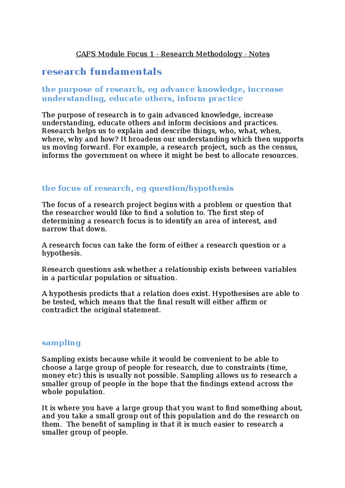 Module Focus 1 - Resource Management Notes - CAFS Module Focus 1 ...