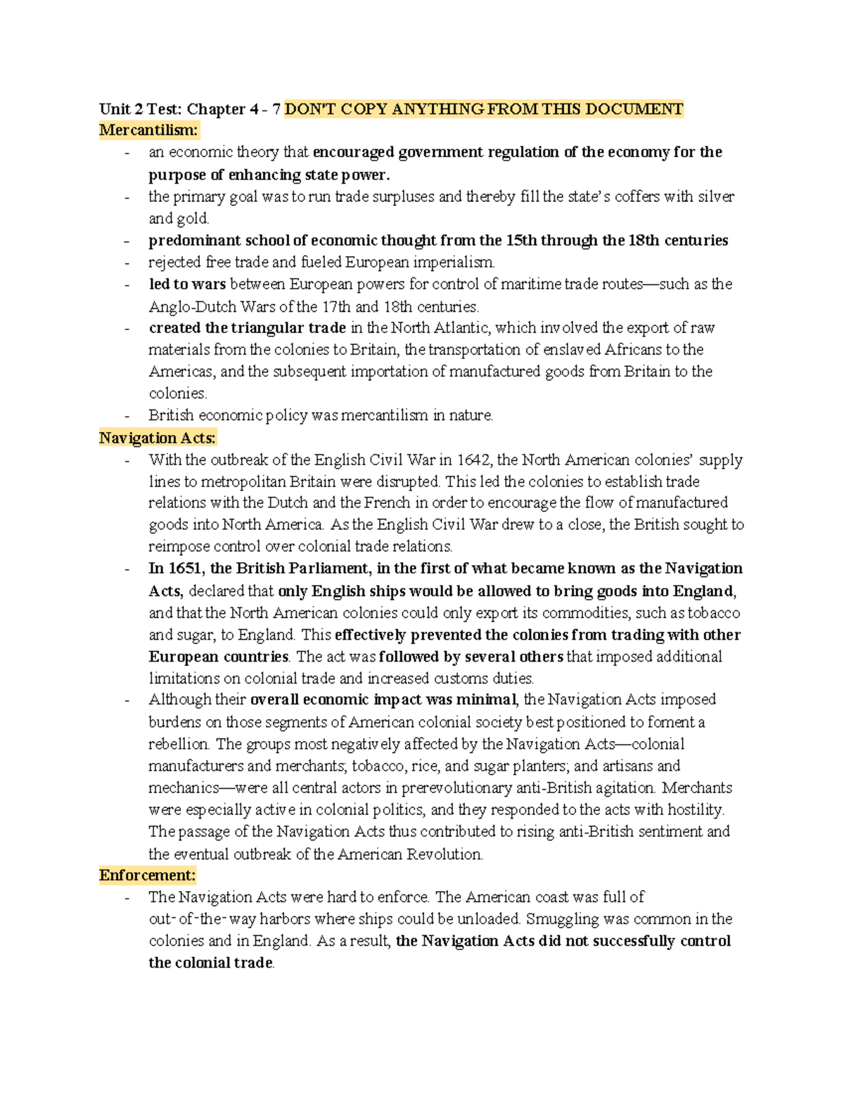 Unit 2 study guide - Unit 2 Test: Chapter 4 - 7 DON'T COPY ANYTHING ...