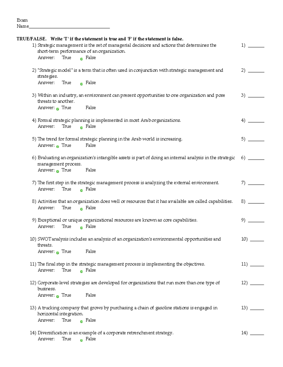 Chapter 8 True and False - ExamName___________________________________ TRUE/FALSE. Write 'T' if ...