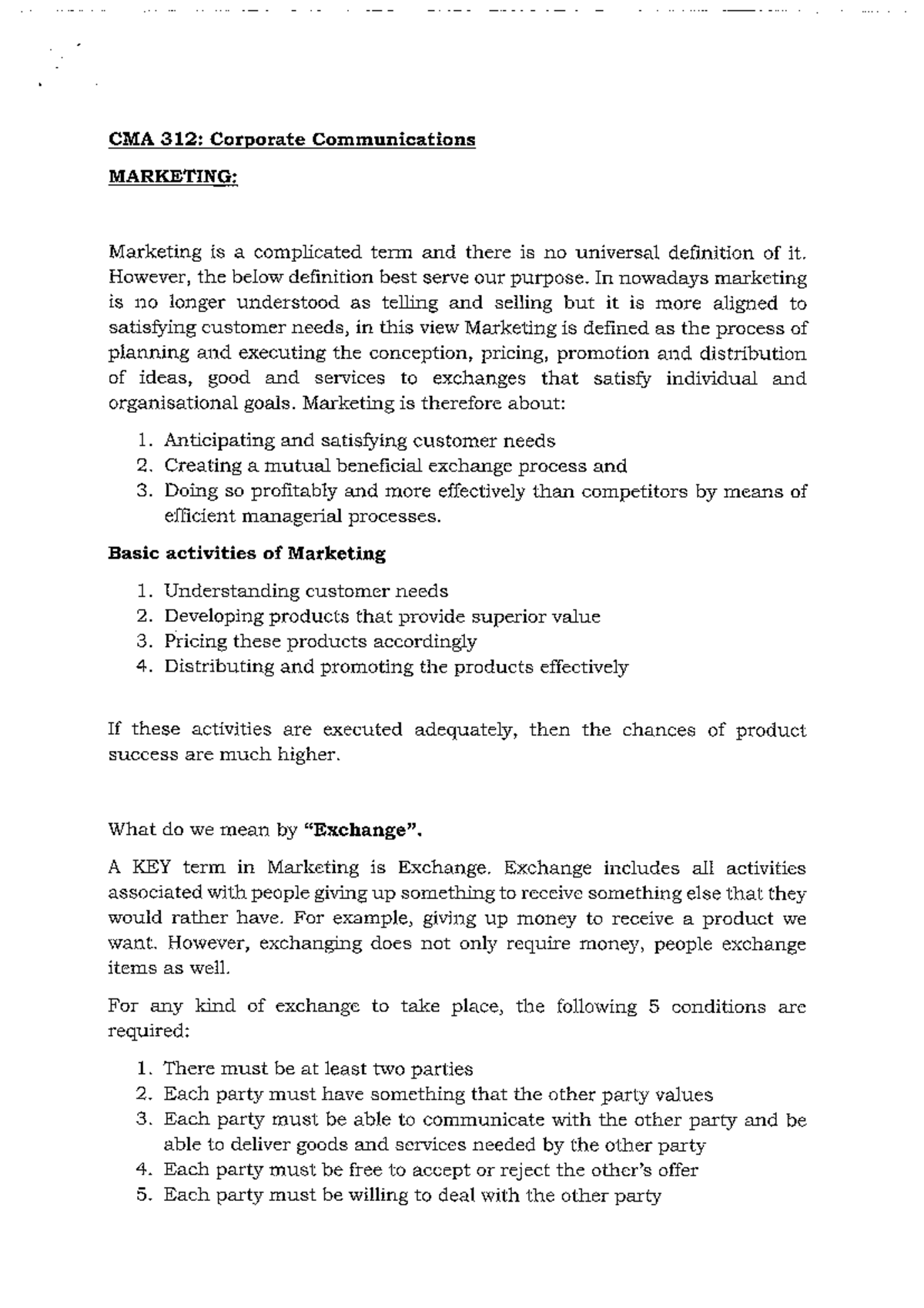 Basic activities of marketing - Studocu