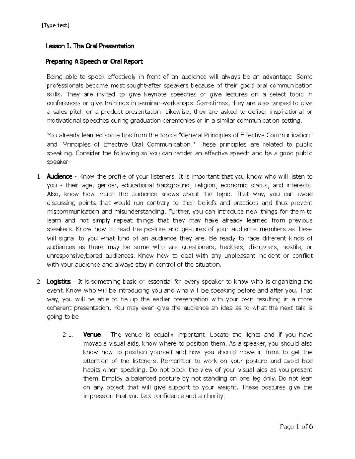 Chapter 6 - Lesson 1 - Enjoy reading - Lesson I. The Oral Presentation ...