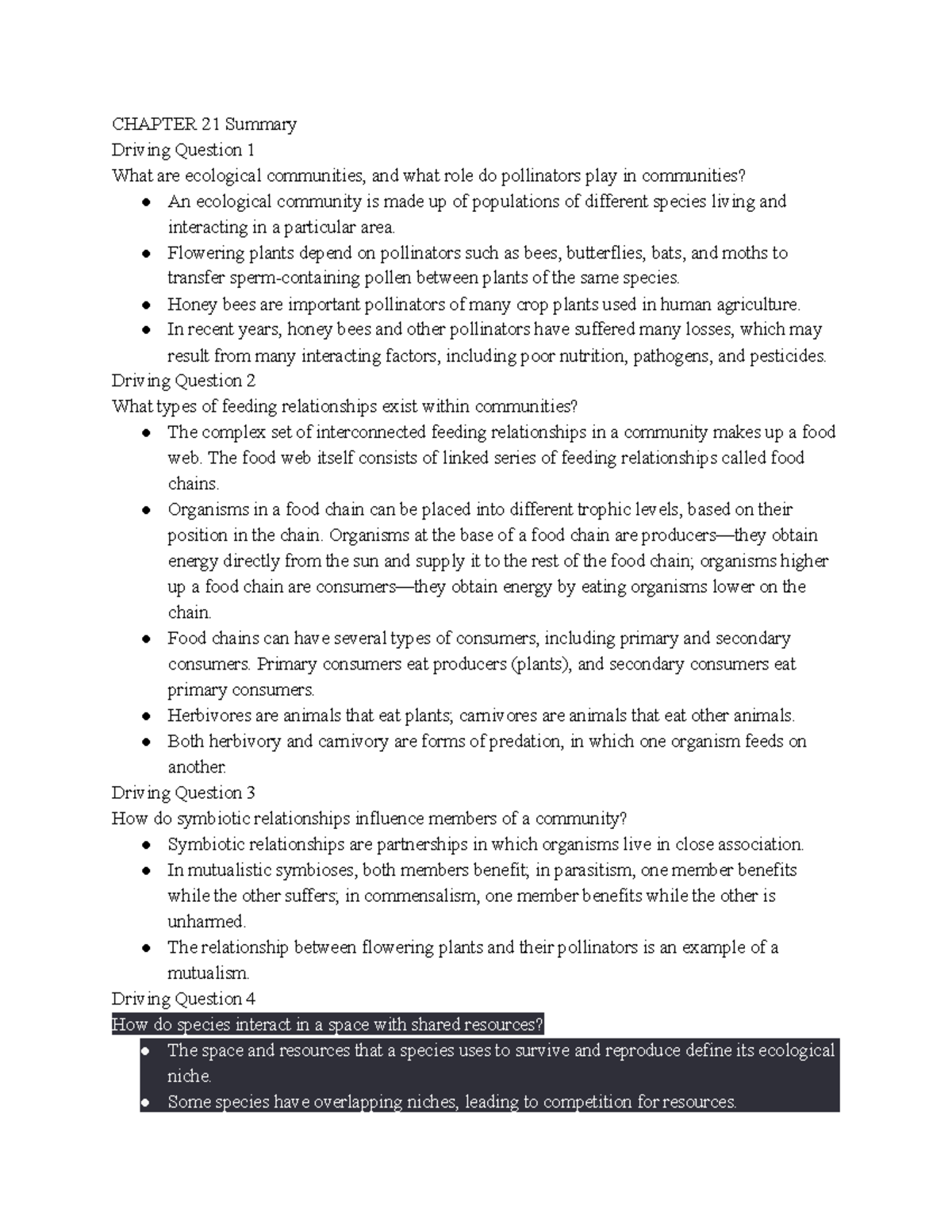 Bio 1409- Chapter 21 Summary - CHAPTER 21 Summary Driving Question 1 ...