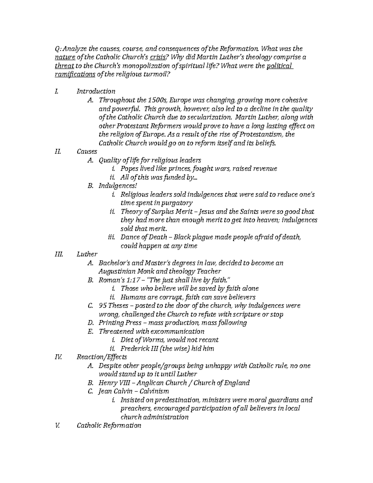 Causes Course and Consequences of the Reformation - Studocu