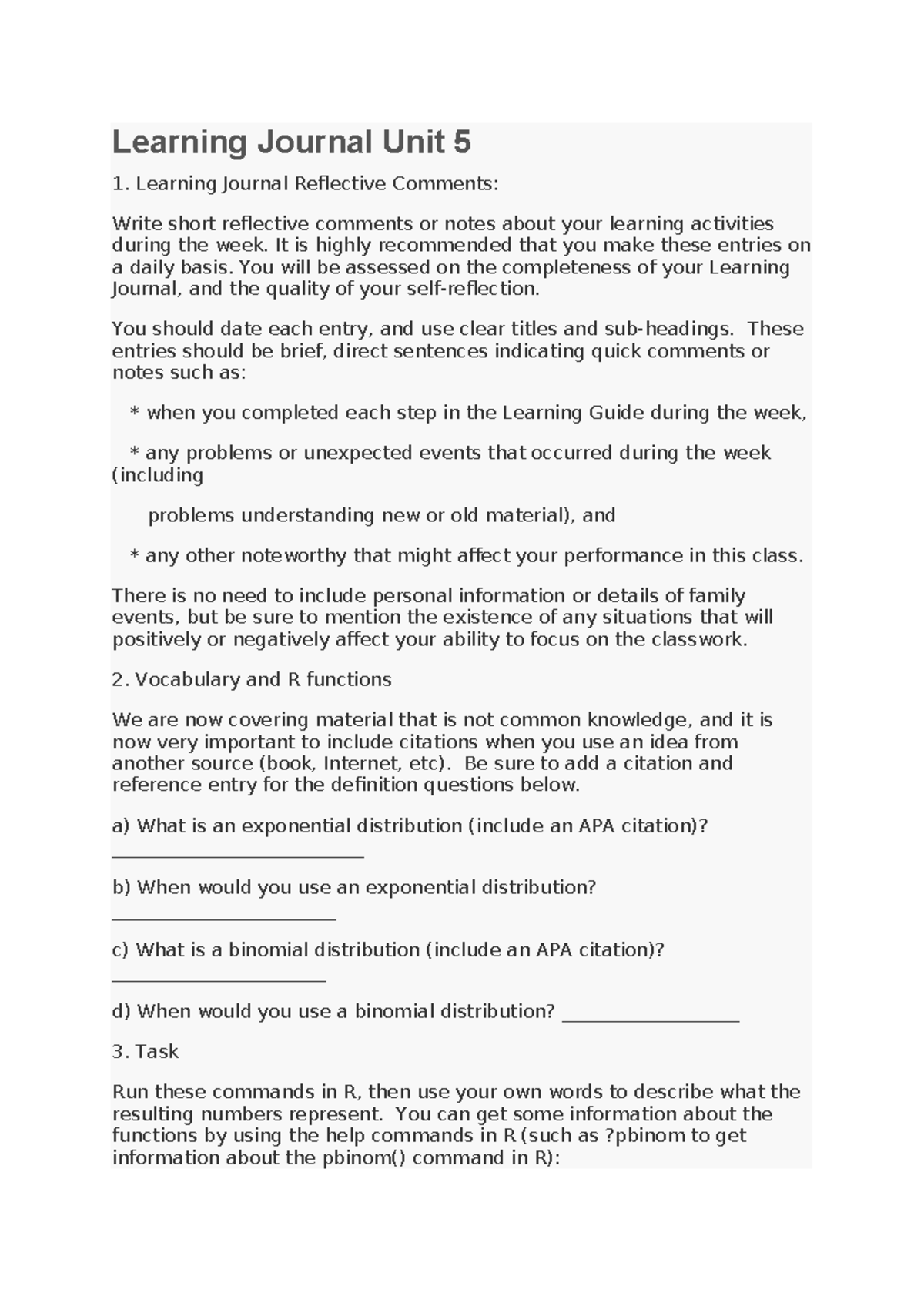 Learning Journal Unit 5 - Learning Journal Reflective Comments: Write ...