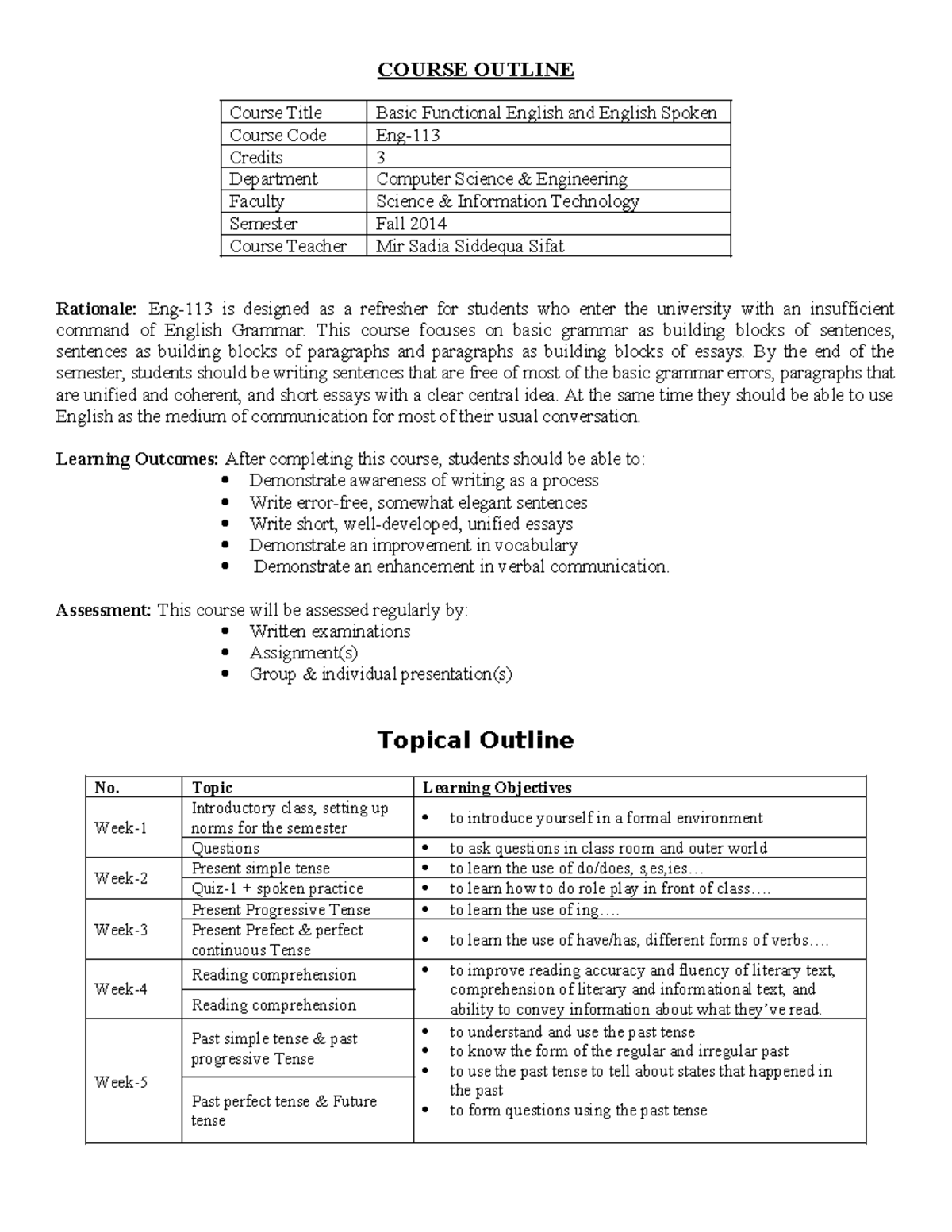 Course Outline - Fall-2014 - COURSE OUTLINE Course Title Basic ...