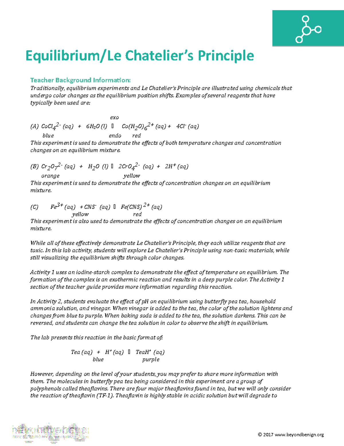 Green Chemistry Equilibrium Experiments with Color Changes - Studocu