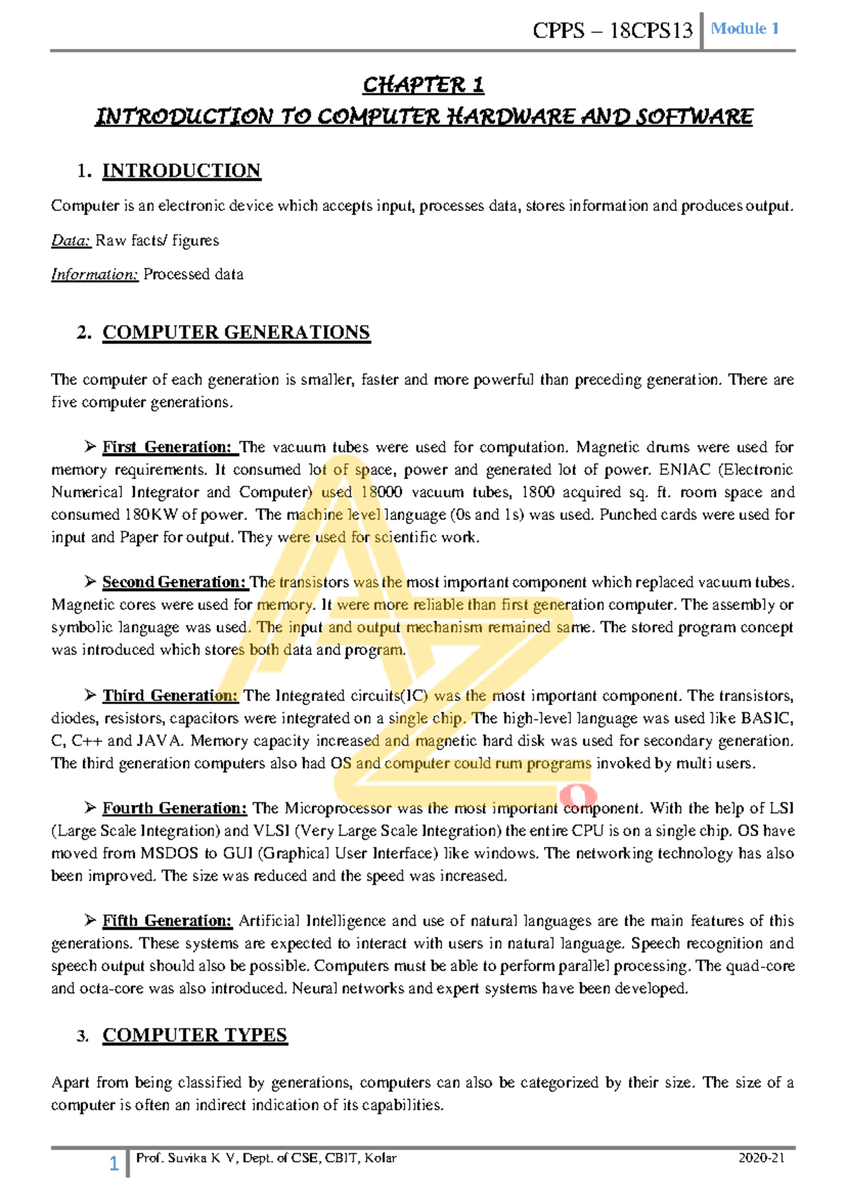 CPPS mod1@Az Documents.in - Prof. Suvika K V, Dept. of CSE, CBIT, Kolar 2020 - 21 CHAPTER 1 ...