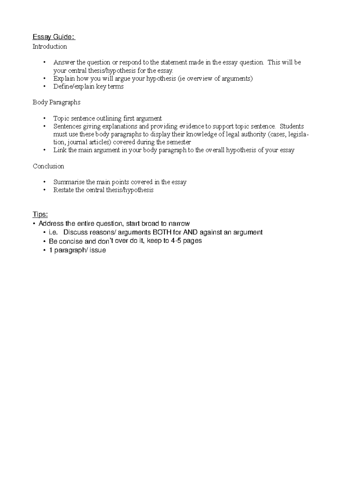 Lecture notes, all lectures - Essay Guide: Introduction • • • Answer ...