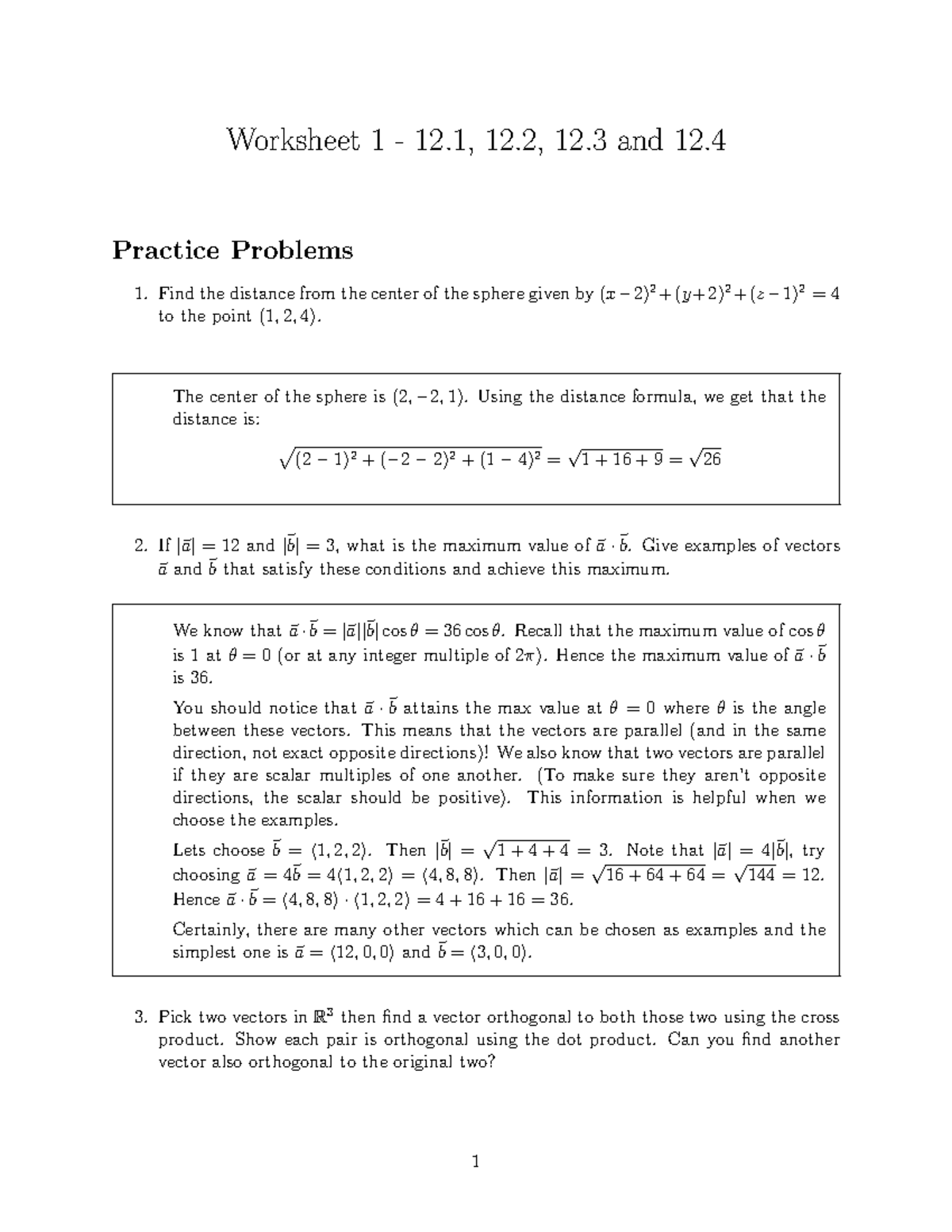 Worksheet 1Solns - Worksheet 1 - 12, 12, 12 and 12. Practice Problems ...