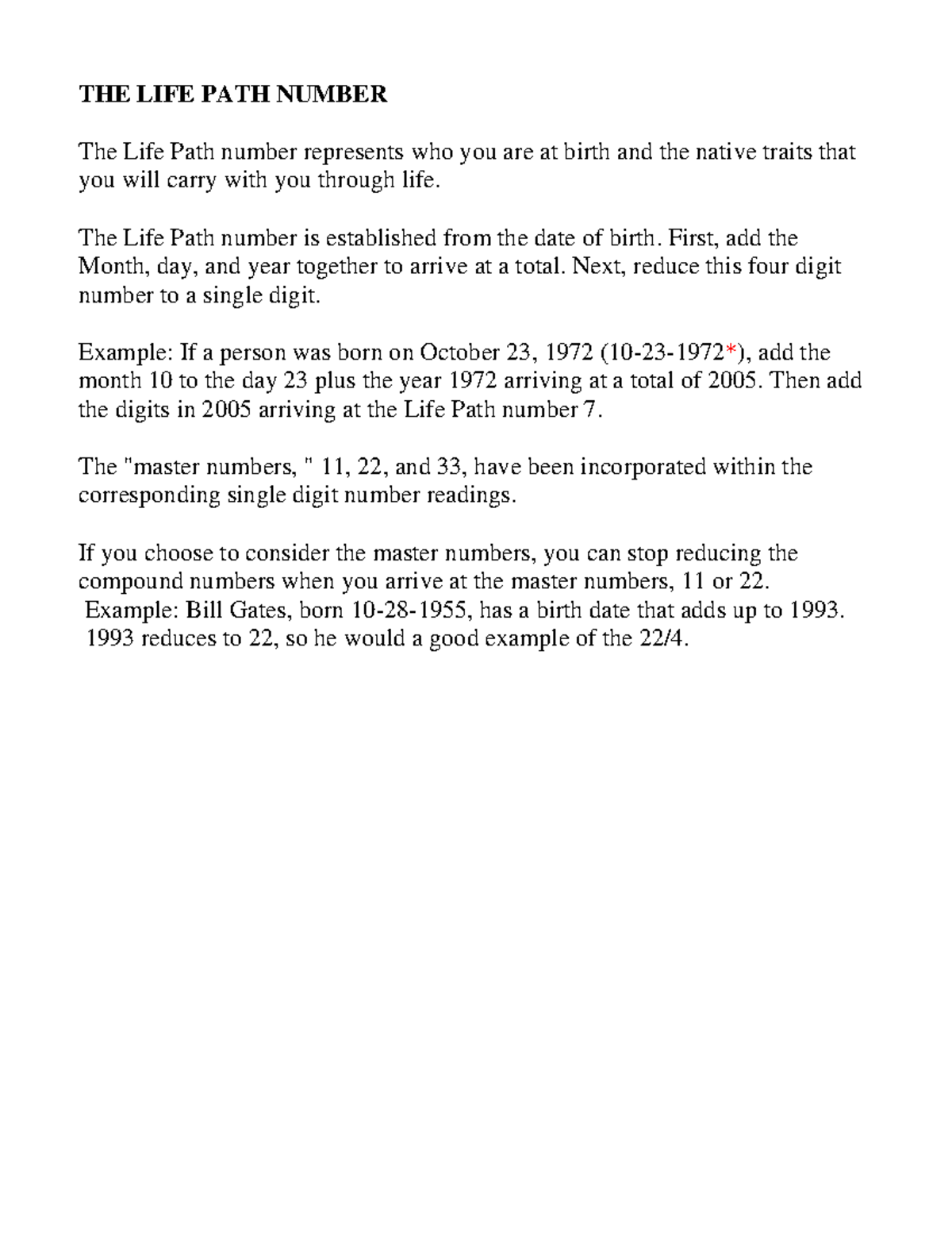 THE LIFE PATH Number - medical law - THE LIFE PATH NUMBER The Life Path ...