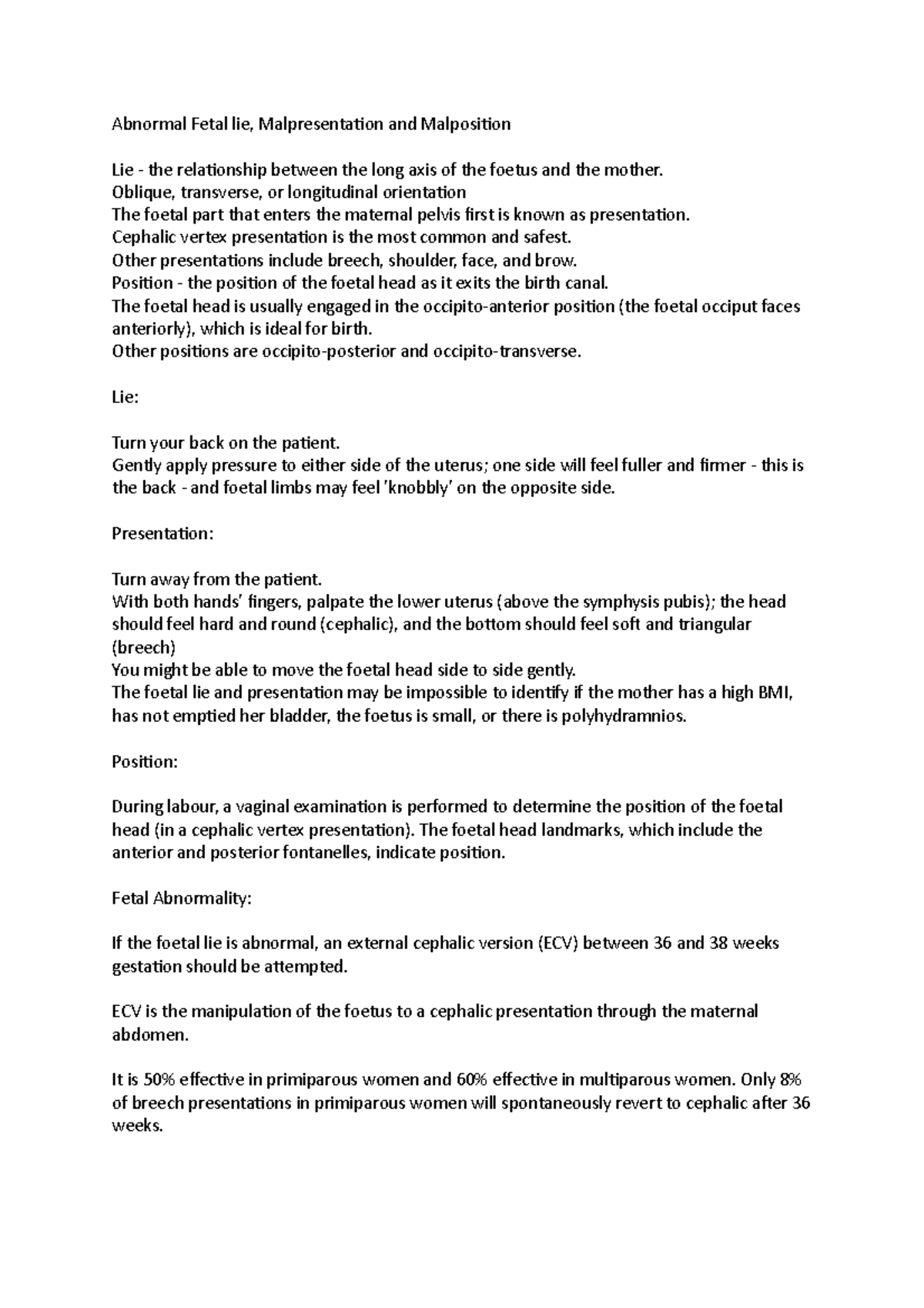 Abnormal Fetal lie, Malpresentation and Malposition - Oblique ...