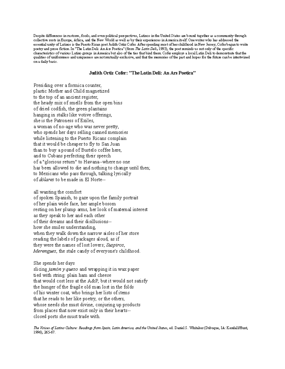 The Latin Deli - Poem - Despite differences in customs, foods, and even ...