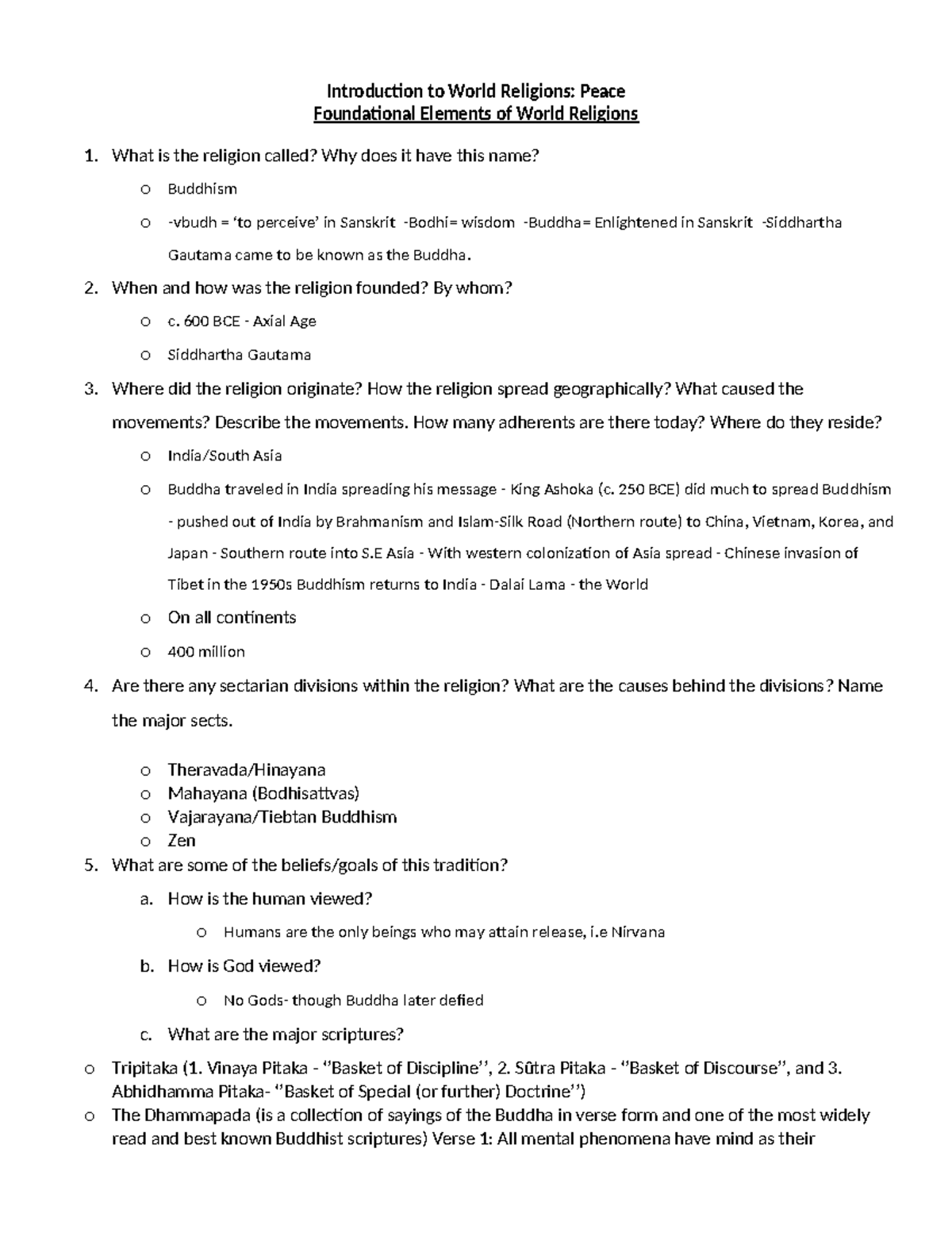 Buddhism Foundational Element - Introduction to World Religions: Peace ...