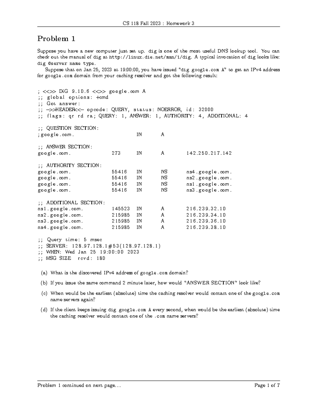 Cs118 f23 hw3 - Homework solutions for CS class - Problem 1 Suppose you have a new computer just ...