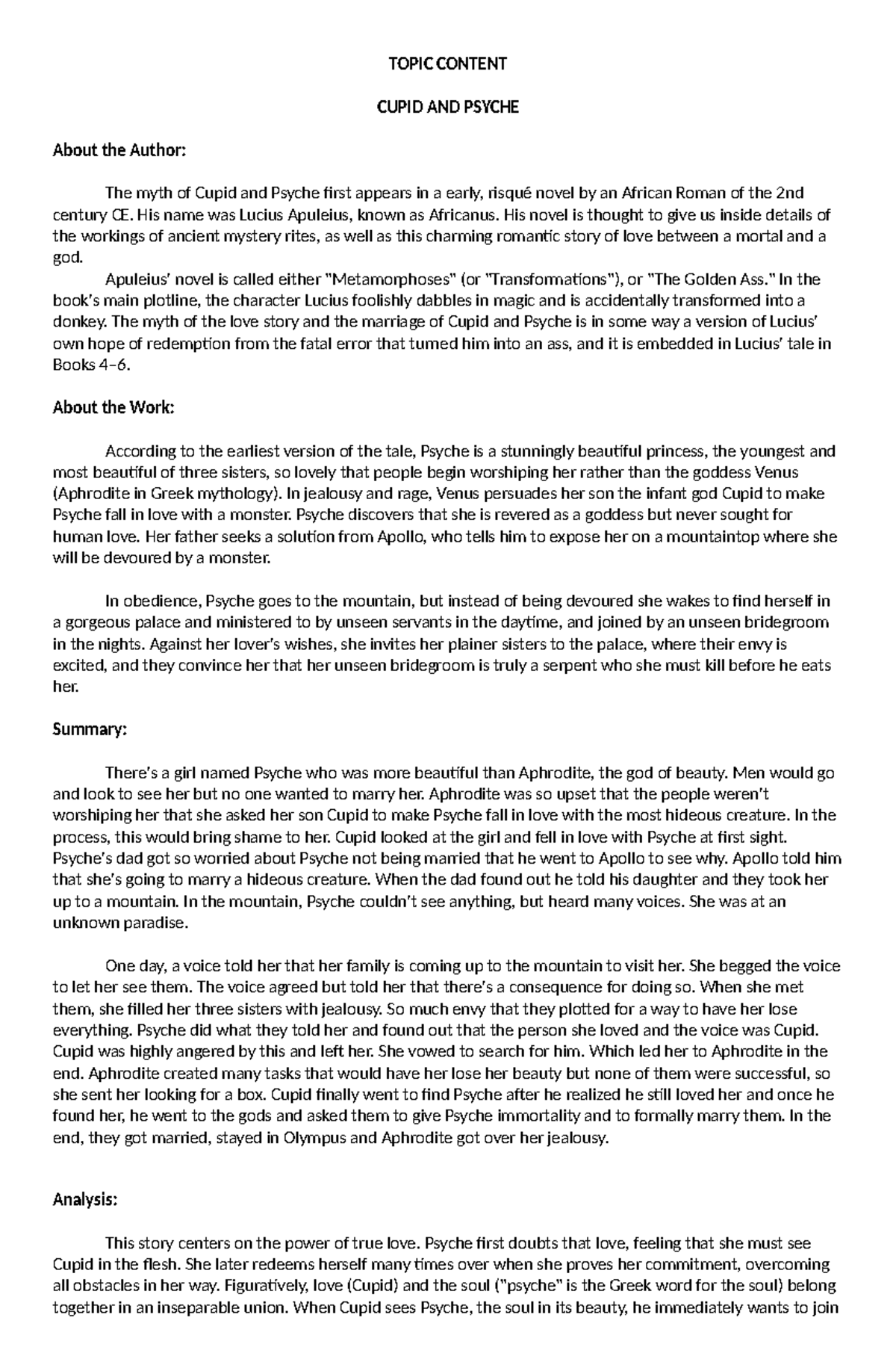 Topic Content (Cupid and Psyche) 071924 - TOPIC CONTENT CUPID AND ...