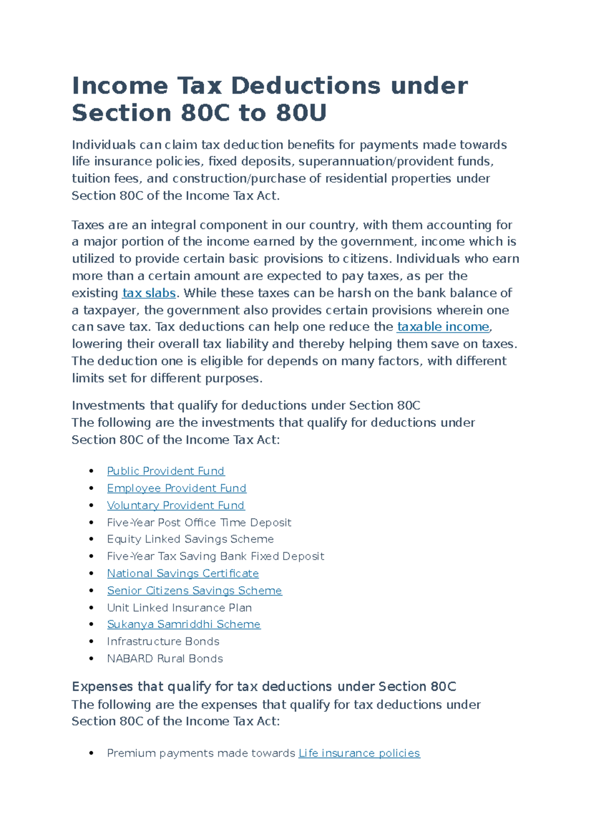 Income Tax Deductions under Section 80C to 80U - Income Tax Deductions ...