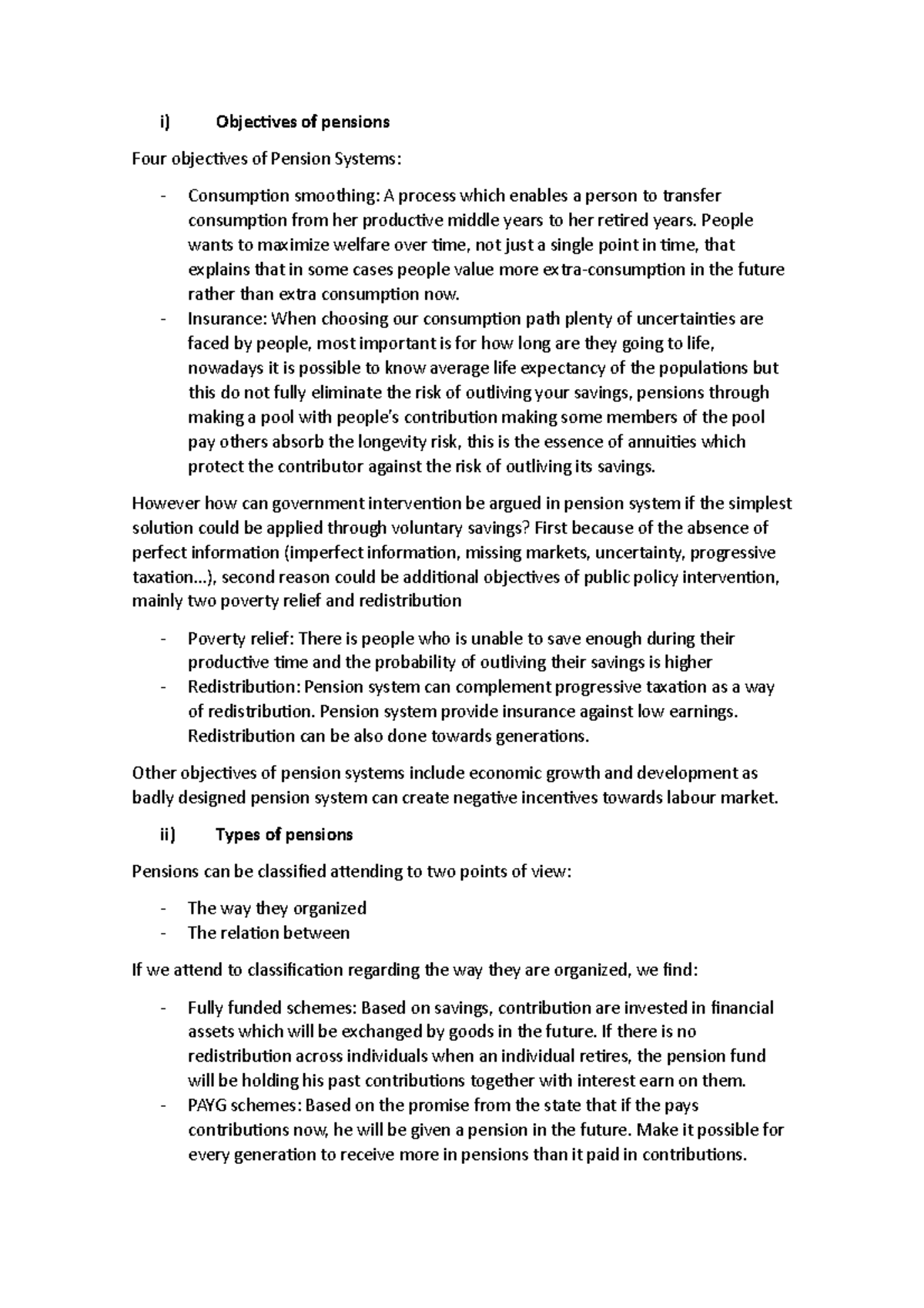 Trabajo pensiones - i) Objectives of pensions Four objectives of ...