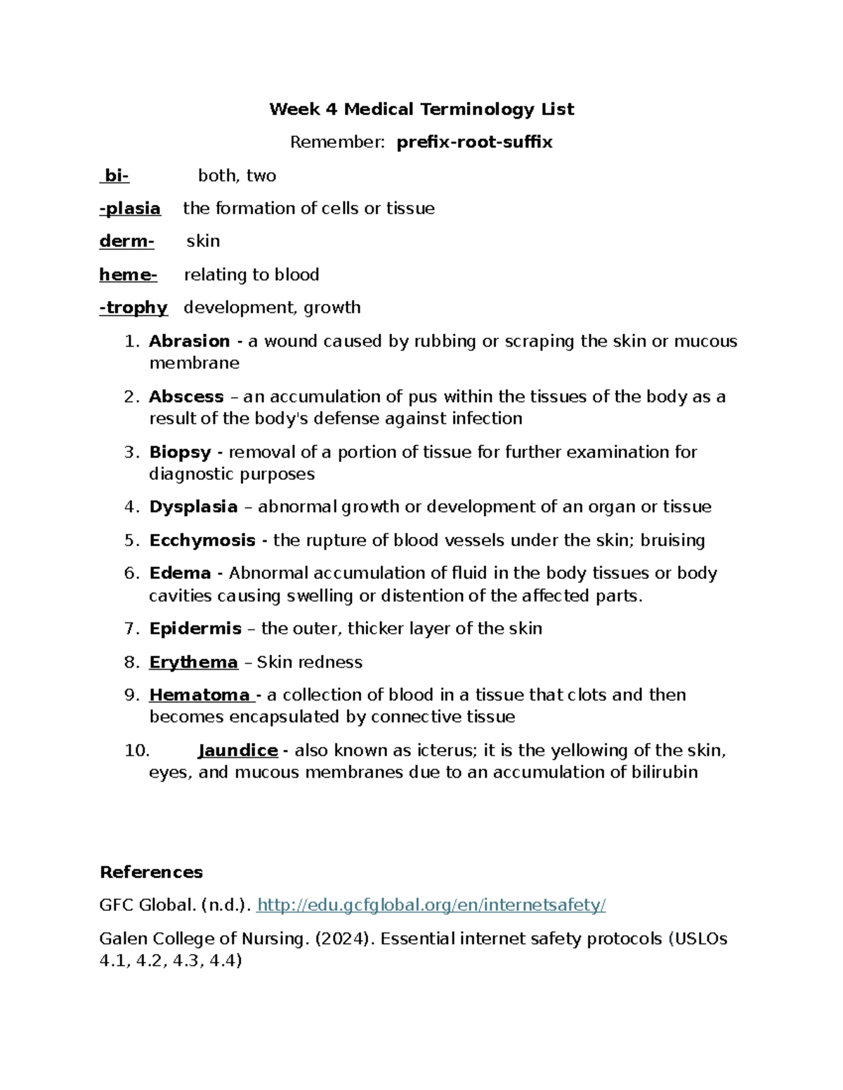 GPS Wk 4 Med Term List - Med terms for week 4 - Week 4 Medical ...