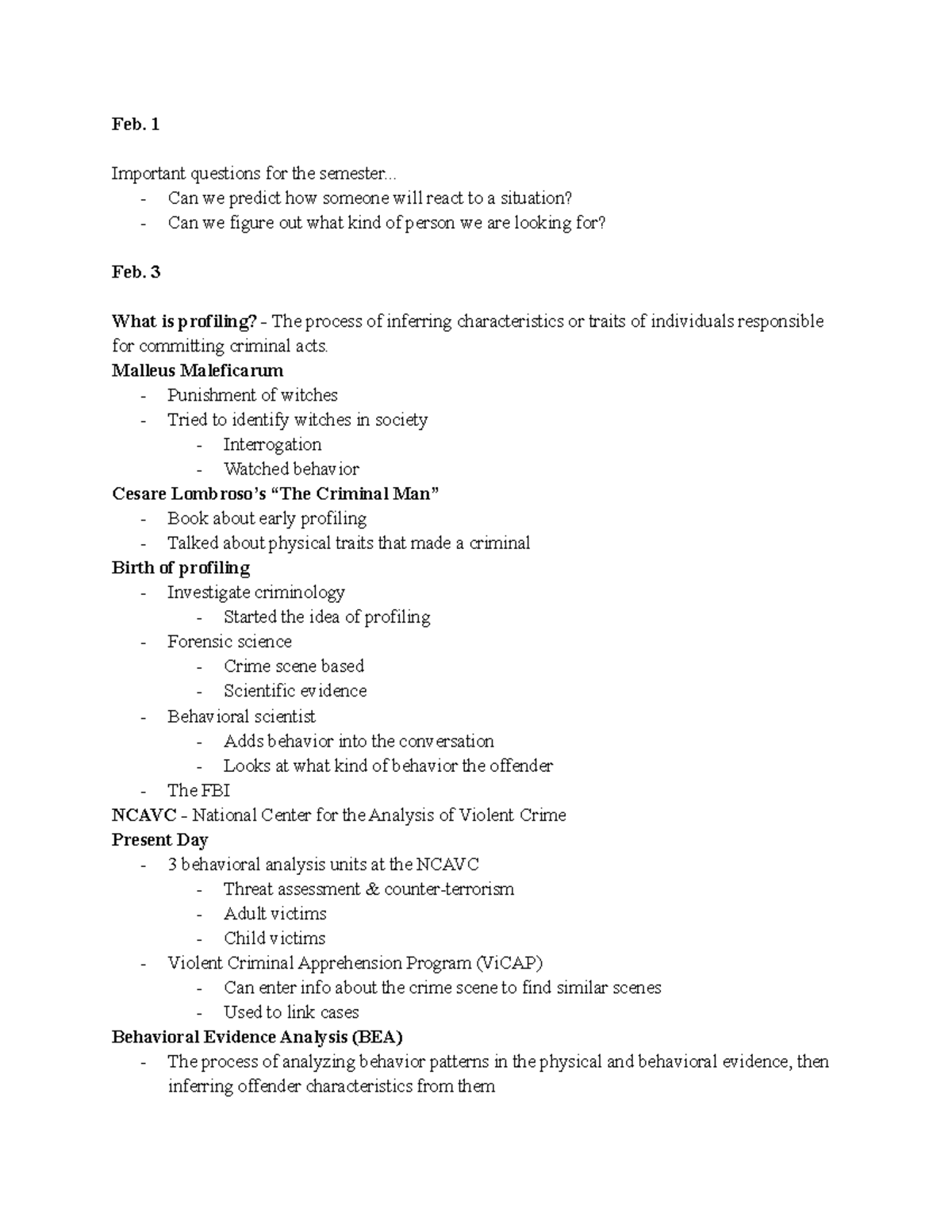 Profiling Criminal Behavior Notes-2 - Feb. 1 Important questions for ...