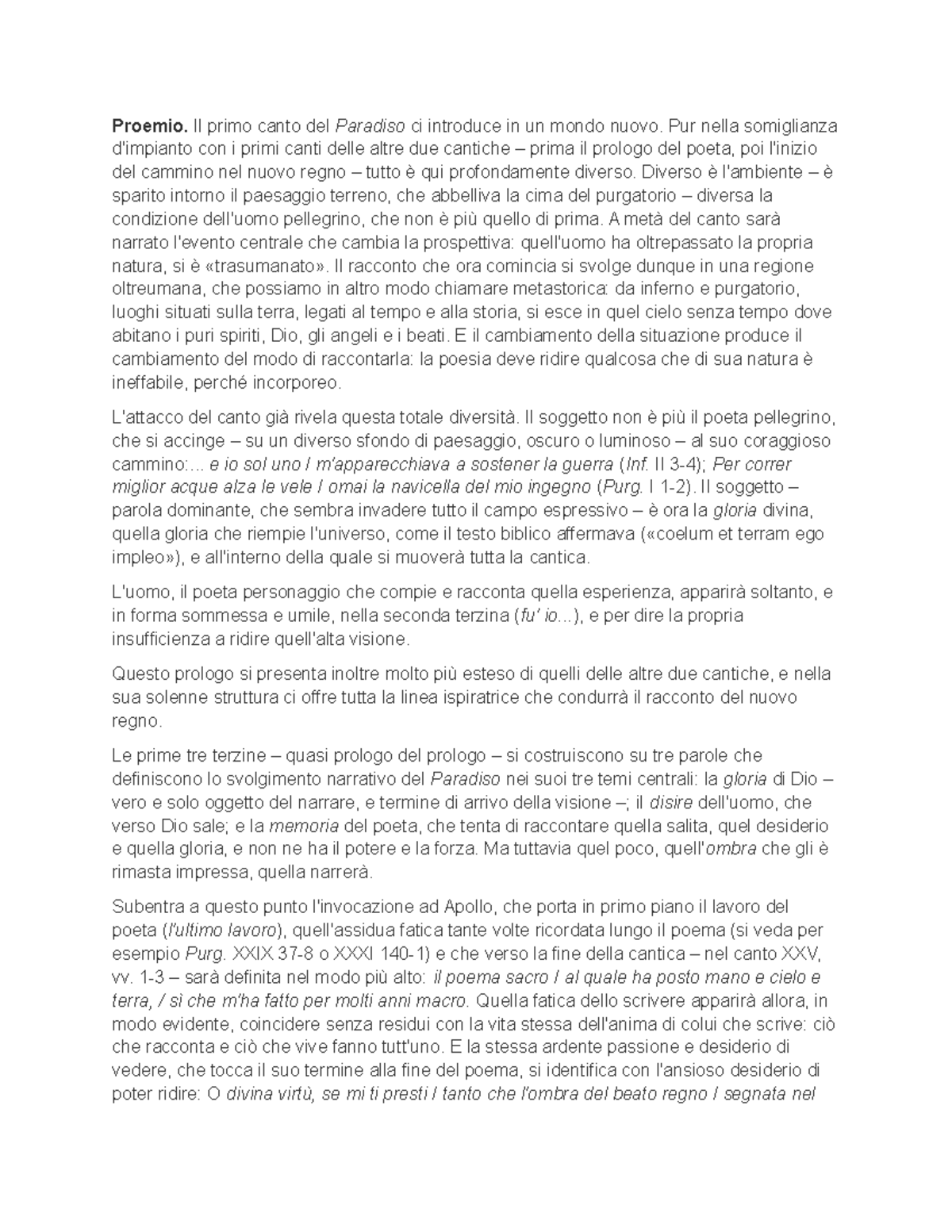 Dante, Paradiso - Proemio. Il primo canto del Paradiso ci introduce in ...