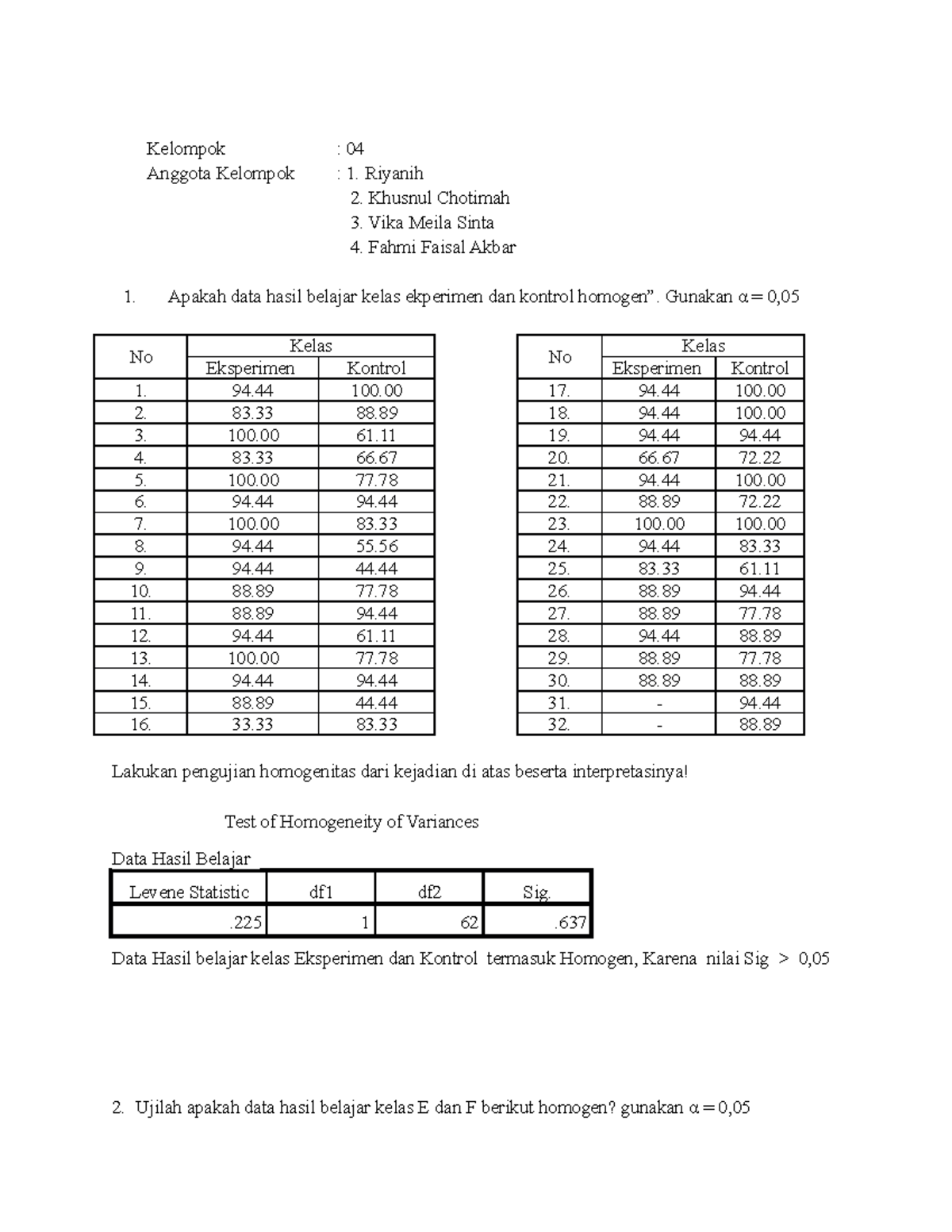 Kelompok 4 Uji Homogenitas dan Normalitas - Kelompok : 04 Anggota ...