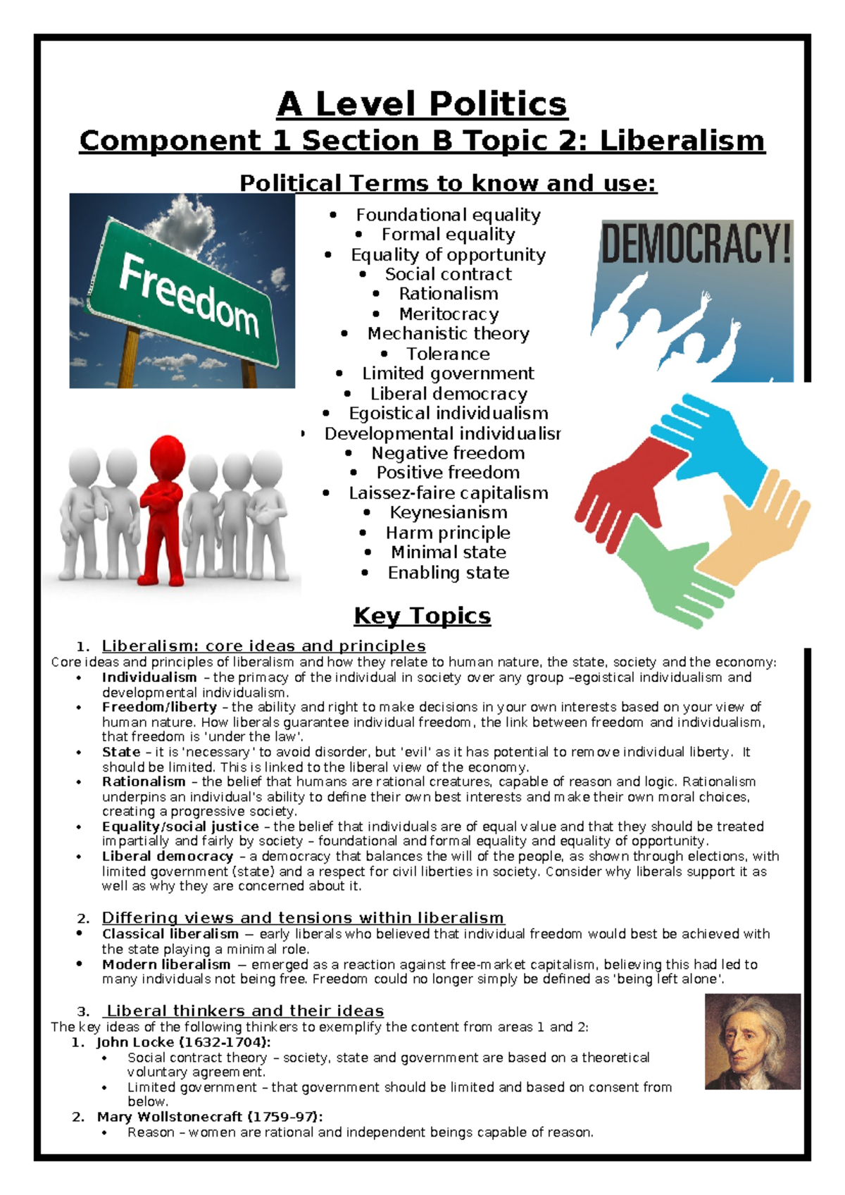 Topic overview Liberalism - A Level Politics Component 1 Section B ...