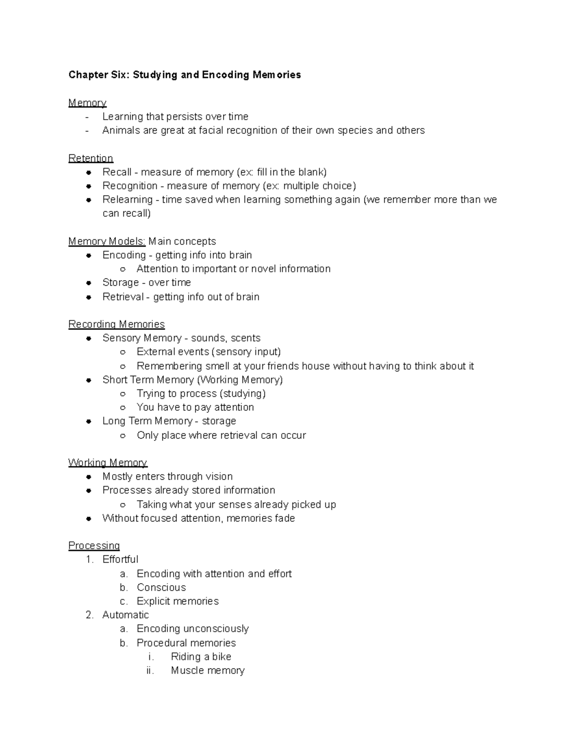 Psych C6 - Chapter 6 lecture notes, PSY100, professor Grubb. - Chapter ...