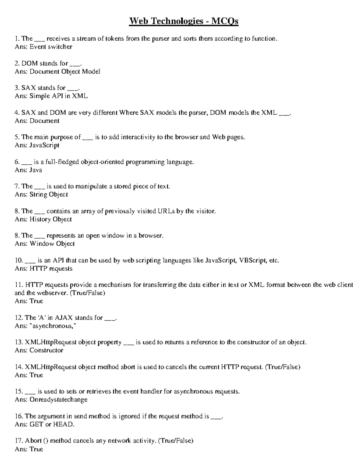 Web-Technologies-MCQs - Web Technologies - MCQs The ___ receives a ... Web-Technologies-MCQs - Web Technologies - MCQs The ___ receives a ...
