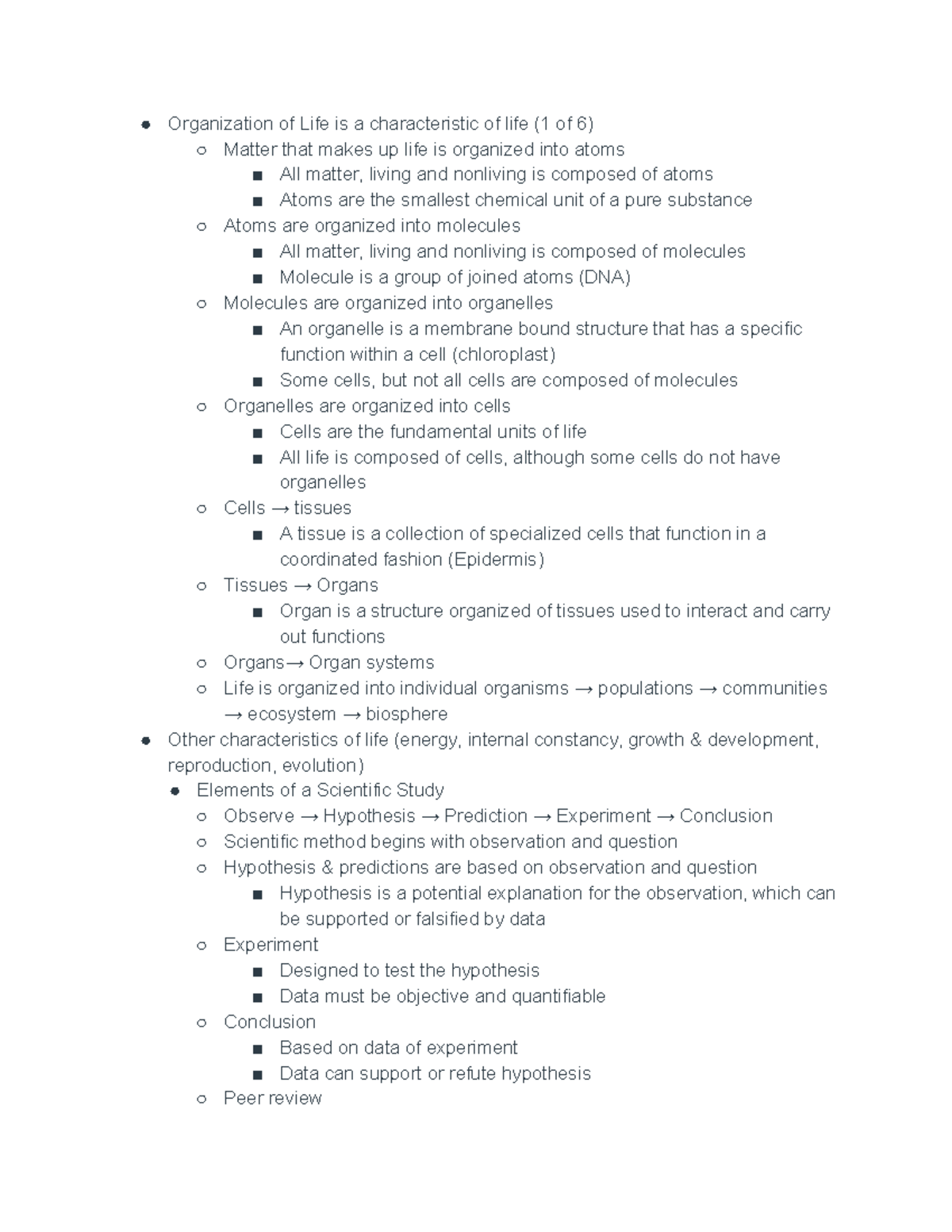 BSC1005 Final Study Guide - Organization of Life is a characteristic of ...