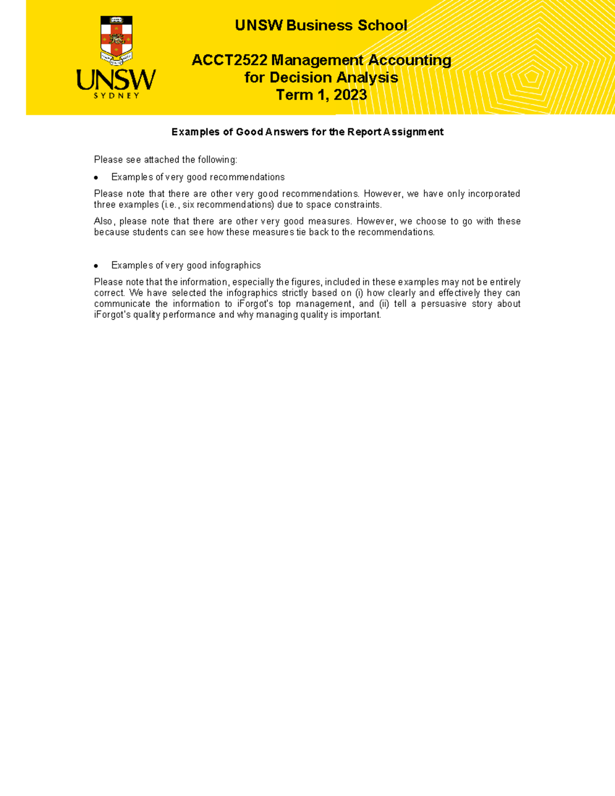 ACCT2522 Report - Examples of Good Answers - UNSW Business School ...