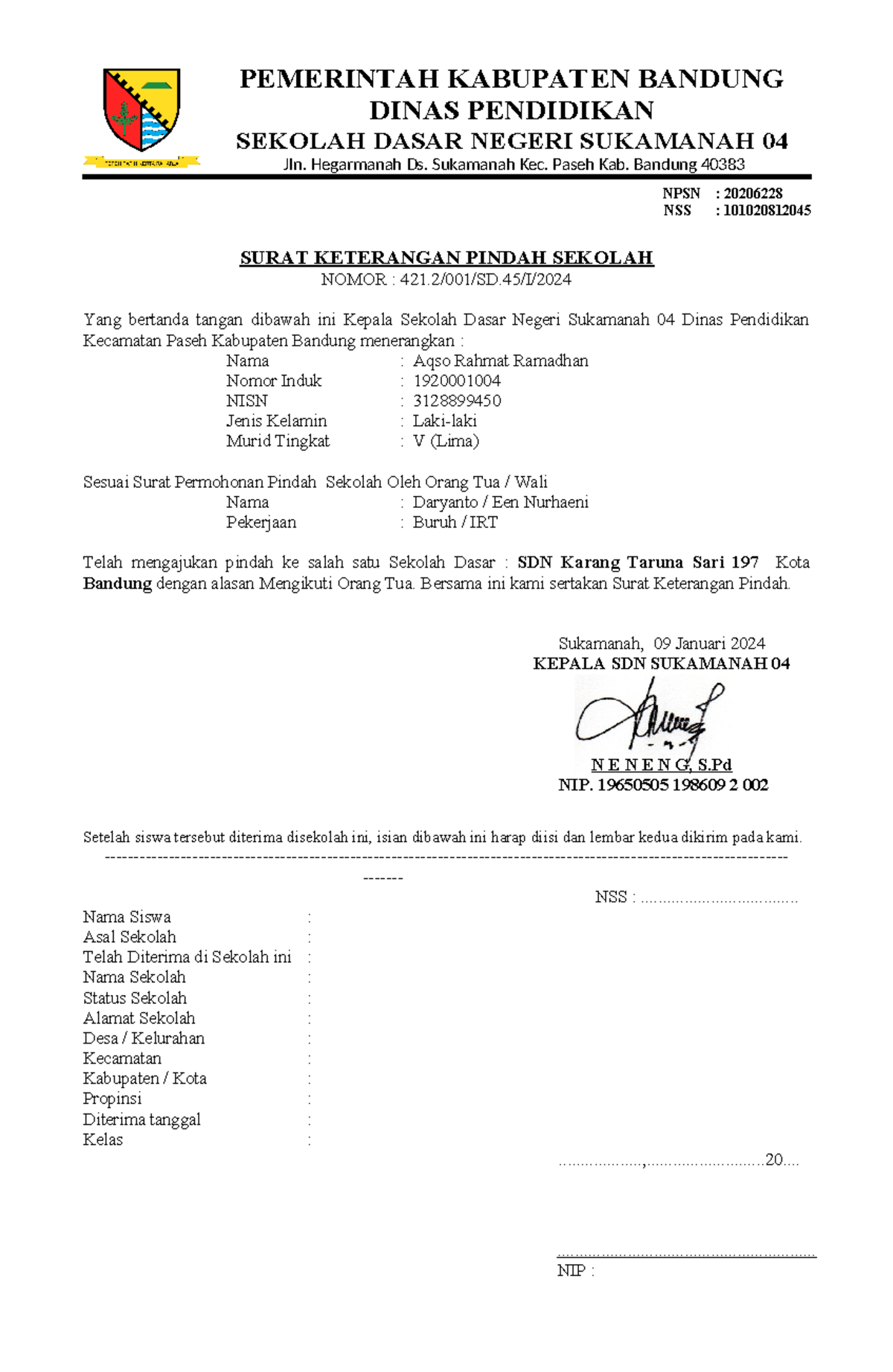 01 Surat Keterangan Pindah Aqso - NPSN : 20206228 NSS : 101020812045 ...