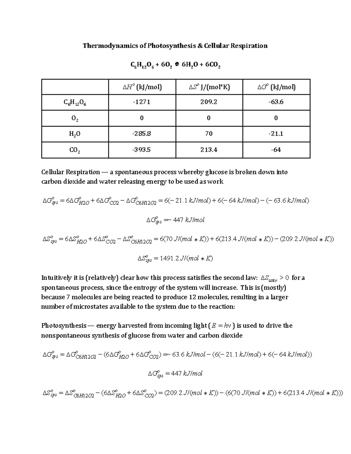 Thermodynamics of photosynthesis cellular respiration - This is (mostly ...