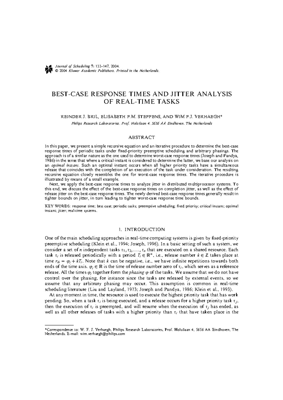 Best-case Response Times and Jitter Analysis of RT Tasks - Journal of ...