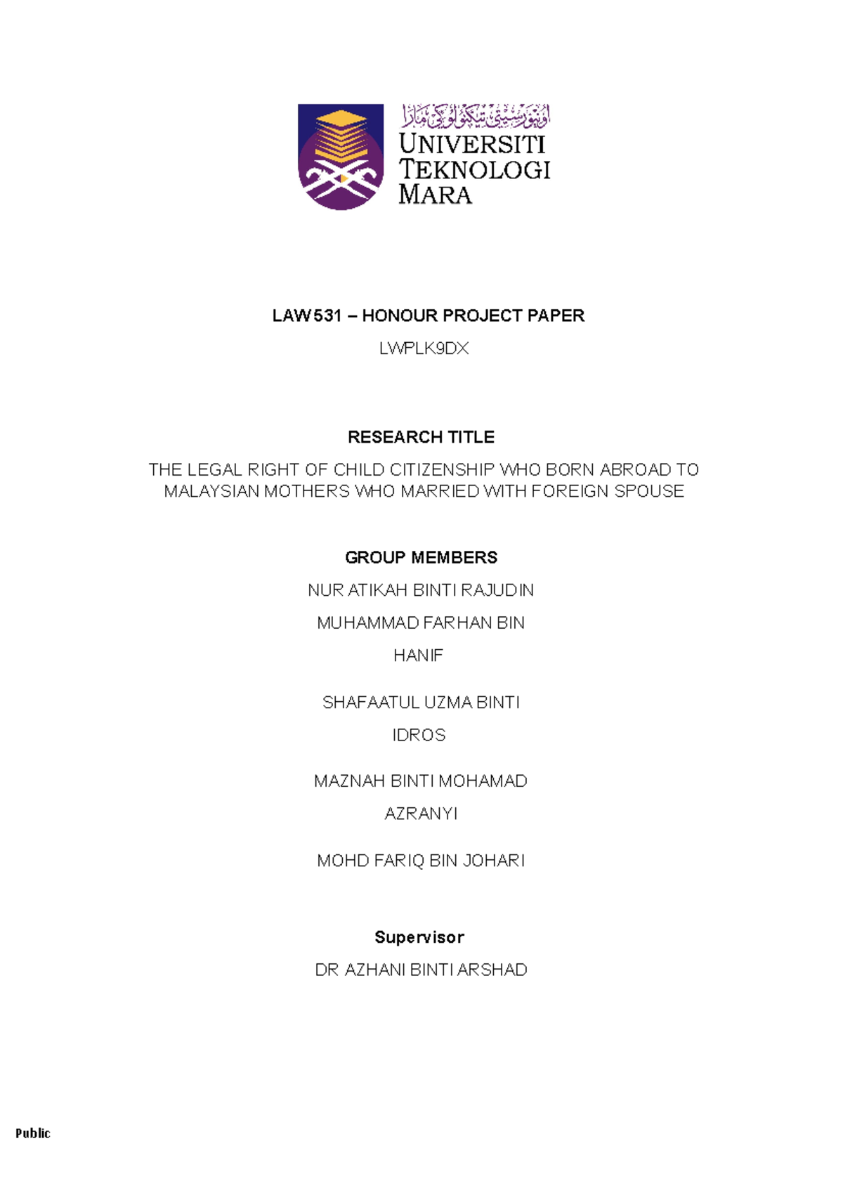 Chapter 2 last update - LAW 531 – HONOUR PROJECT PAPER LWPLK9DX ...