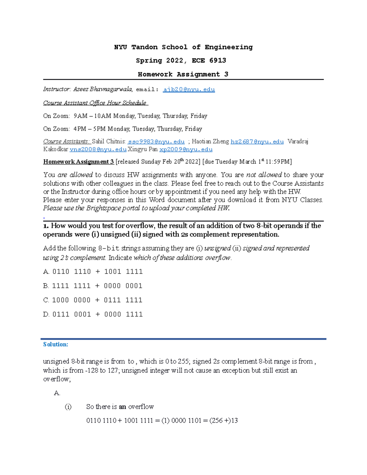 HW 3 ECE 6913 - COURSEWORK - NYU Tandon School of Engineering Spring 2022, ECE 6913 Homework ...