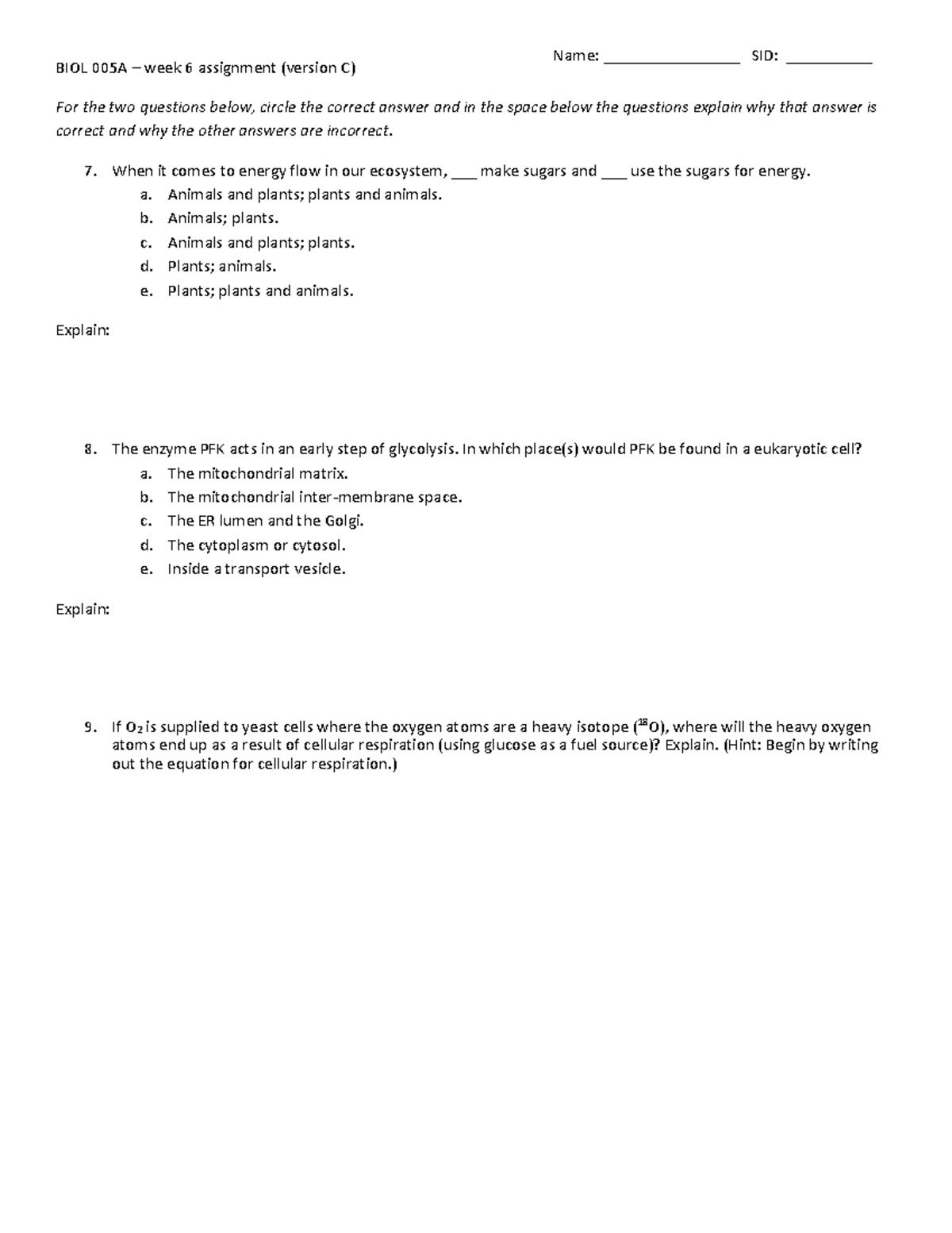 Bio 5A Week 6 Assignment - Version C - BIOL 005A – week 6 assignment ...