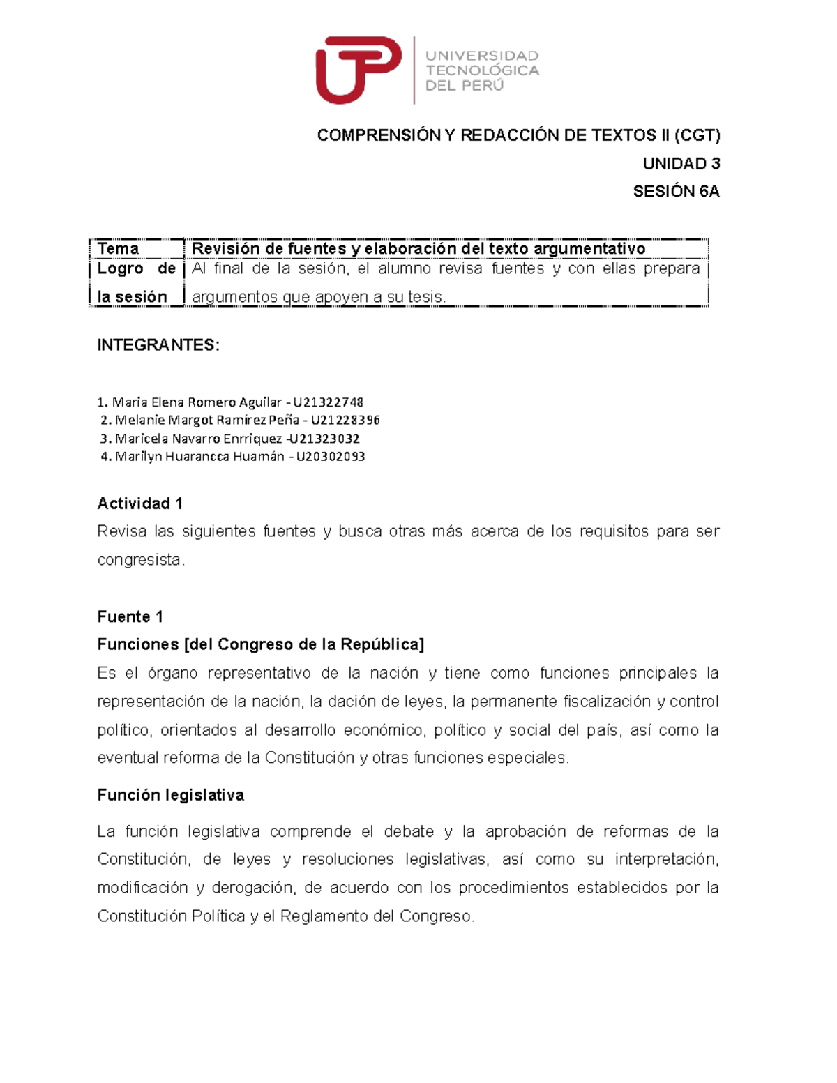 U3 S6 Texto argumentativo 1 - COMPRENSIÓN Y REDACCIÓN DE TEXTOS II (CGT) UNIDAD 3 SESIÓN 6A Tema ...