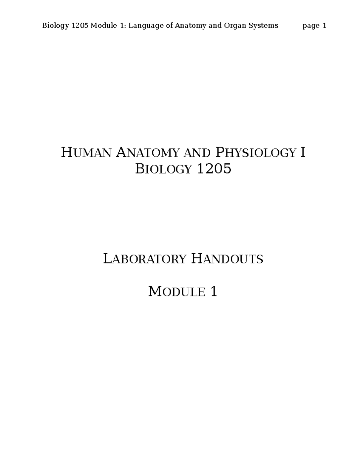 Module 1 Laboratory Packet - Biology 1205 Module 1: Language of Anatomy ...