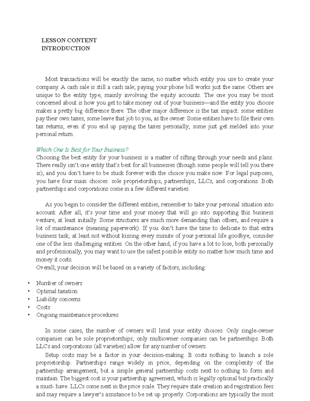 Different Entities in Accounting - LESSON CONTENT INTRODUCTION Most ...