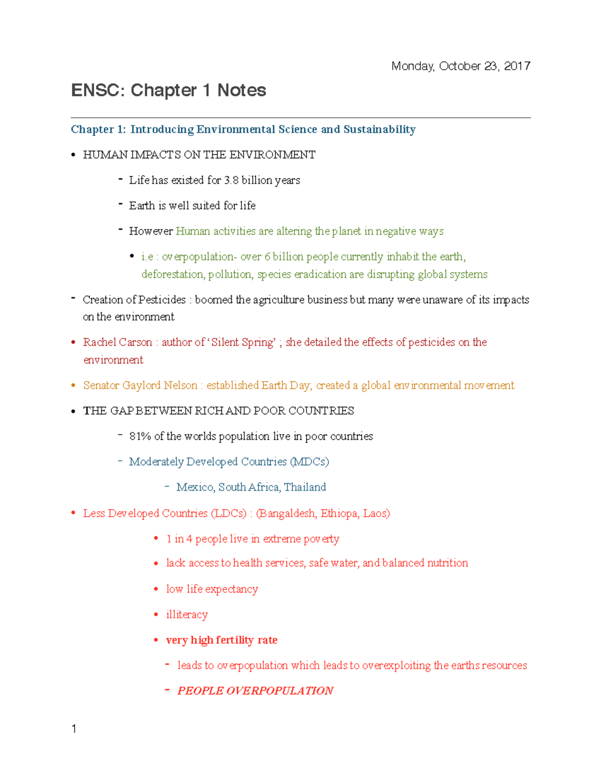 ENSC Notes 1 Offfcial - Monday, October 23, 2017 ENSC: Chapter 1 Notes ...
